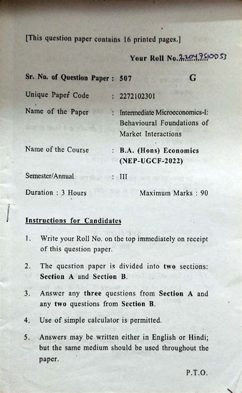 Intermediate Behavioral Foundations Of Market Interactions Ba Hons