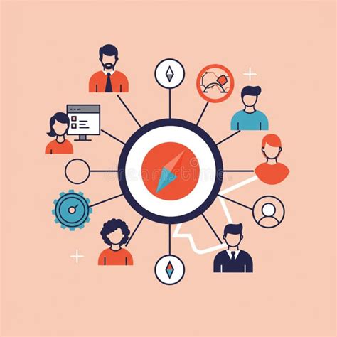 Illustration Featuring A Central Compass Icon Connected By Lines To