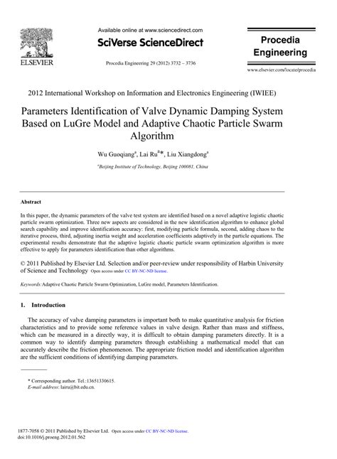 PDF Parameters Identification Of Valve Dynamic Damping System Based