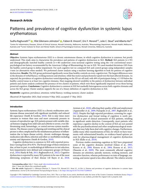 Pdf Patterns And Prevalence Of Cognitive Dysfunction In Systemic Lupus Erythematosus