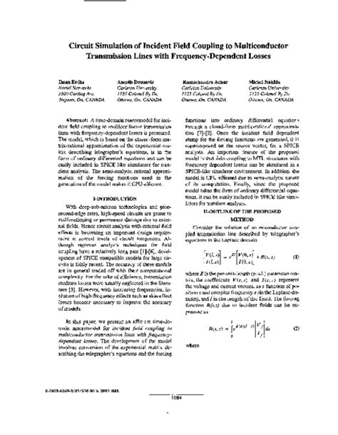 Pdf Circuit Simulation Of Incident Field Coupling To Multiconductor Transmission Lines With