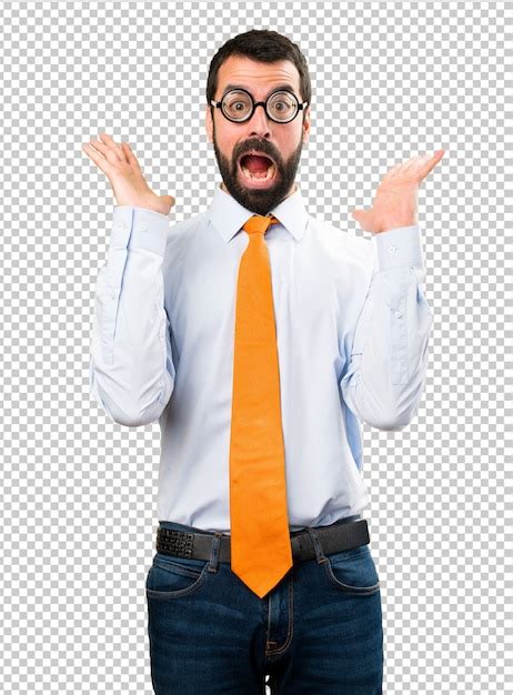 Premium Psd Funny Man With Glasses Making Surprise Gesture