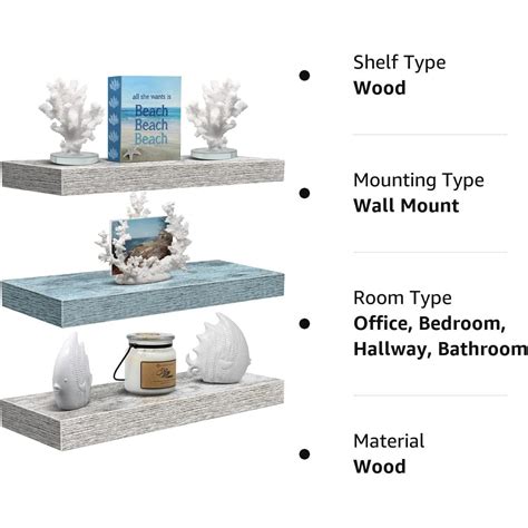 Coastal Rectangle Floating Shelves 3 Pack Sorbus Home