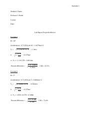 Lab Report Projectile Motion Analysis And Percent Differences Course Hero