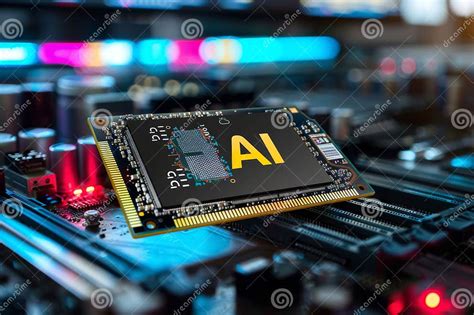 Ai Microchip On Neon Lit Motherboard Advanced Technology Artificial Intelligence Glowing