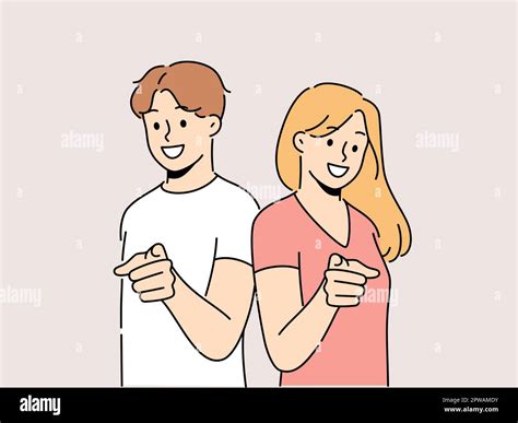 smiling people point at screen stock vector image and art alamy