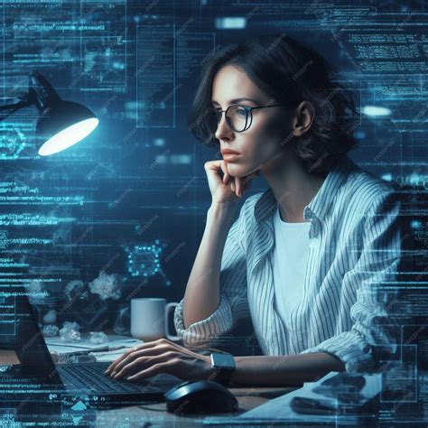 Premium Ai Image Anya A Brilliant Computer Scientist Working Late Into The Night To Solve A