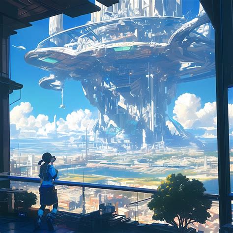 Premium Photo Utopian Future Cityscape With Spaceship Overlook
