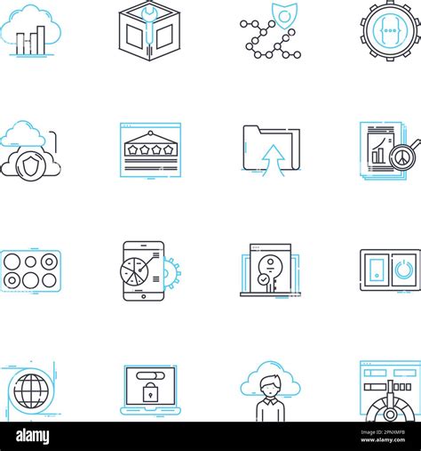Virtual Platform Linear Icons Set Virtuality Cyberworld