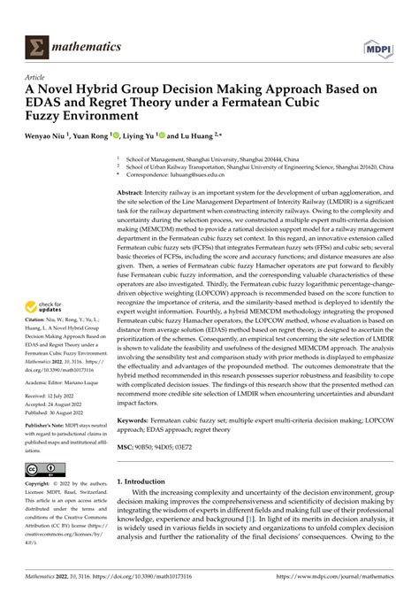 Pdf A Novel Hybrid Group Decision Making Approach Based On Edas And Regret Theory Under A