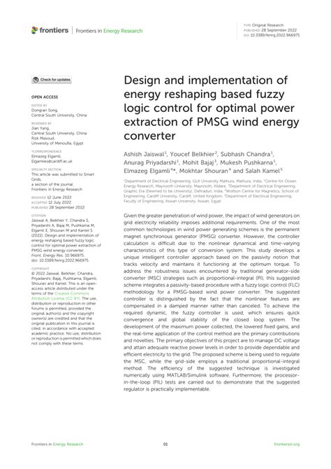 PDF Design And Implementation Of Energy Reshaping Based Fuzzy Logic Control For Optimal Power