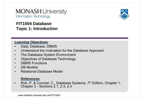 Pdf Fit1004 Database Topic 1 Introduction · • Provides Advantages Over File System Management