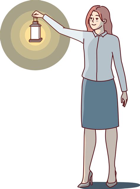 Woman Stands Holding Out Hand With Vintage Oil Lantern To Illuminate