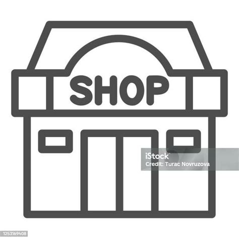 빌딩 라인 아이콘 쇼핑 컨셉 흰색 배경에 상점 쇼케이스 사인 모바일 컨셉 및 웹 디자인을위한 개요 스타일로 상점 앞 아이콘을
