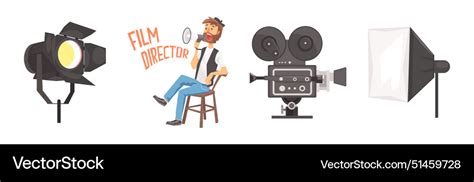 Film Director With Moviemaking Object And Item Vector Image