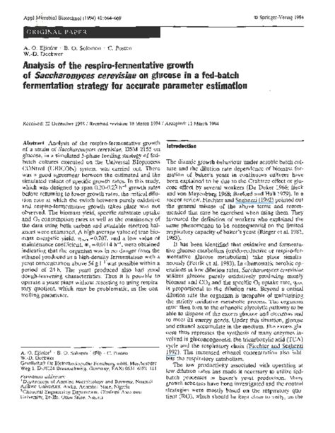 Pdf Analysis Of The Respiro Fermentative Growth Of Saccharomyces Cerevisiae On Glucose In A