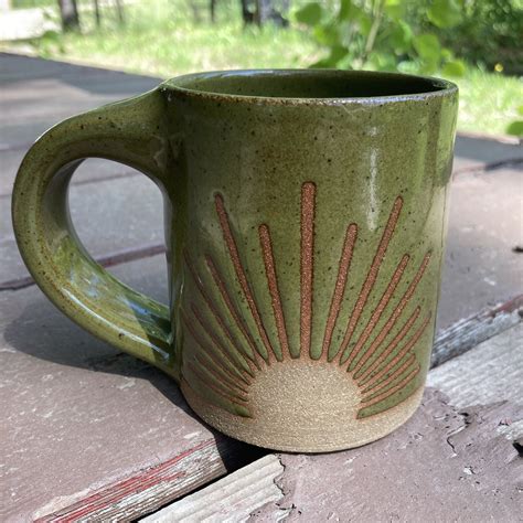 Solstice Mug Handmade Pottery Mug In Olive Green Speckle Etsy