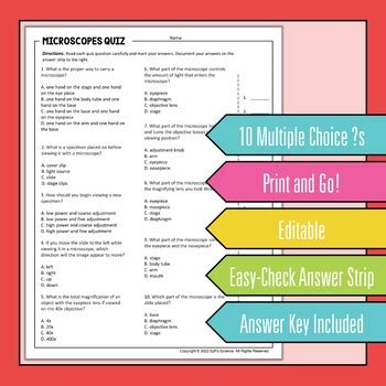 Microscope Quiz Editable Science Quiz By EzPz Science TPT