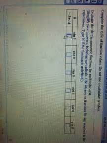 Solved Evaluate The Six Trigonometric Functions For Each Chegg Com