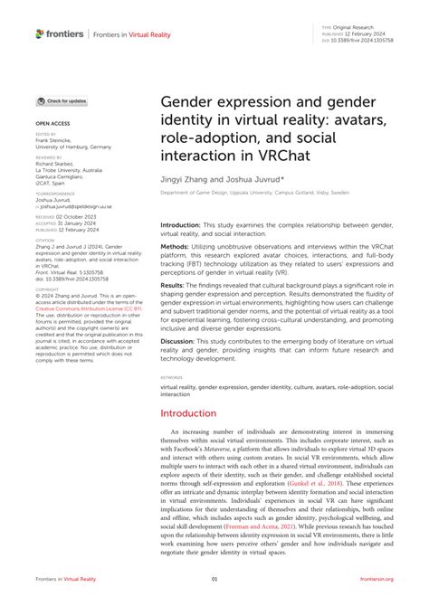 PDF Gender Expression And Gender Identity In Virtual Reality Avatars Role Adoption And