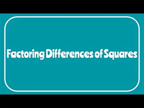 Factoring Differences Of Squares Lesson YouTube