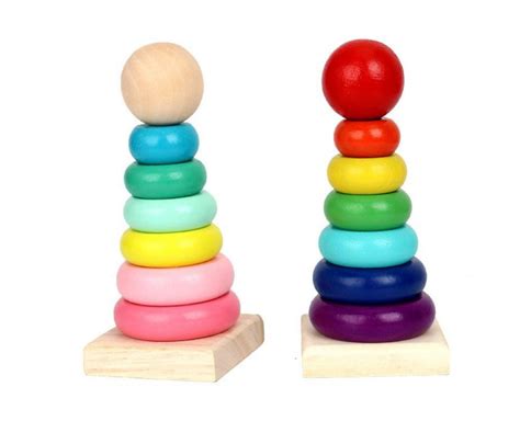 العاب منتسوري للاطفال برج حلقات خشبية ملونة متجر لعبة عقل متجر