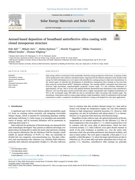 Pdf Aerosol Based Deposition Of Broadband Antireflective Silica Coating With Closed Mesoporous