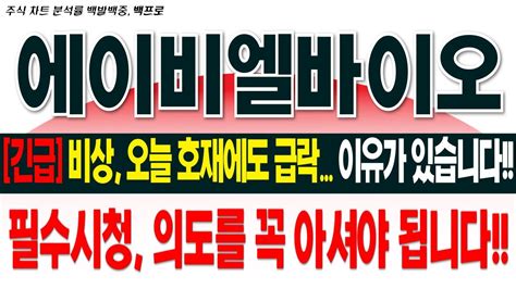 에이비엘바이오 주가 전망 긴급 비상 오늘 호재에도 급락 이유가 있습니다 필수시청 의도를 꼭 아셔야 됩니다