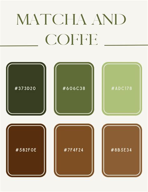 Matcha And Coffe Hex Codes Color Pallete Aesthetic In 2024 Hex Color