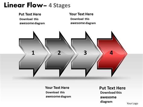 Linear Flow Arrow 4 Stages 54 PowerPoint Templates Download PPT Background Template