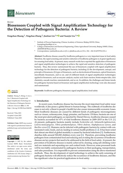 Pdf Biosensors Coupled With Signal Amplification Technology For The Detection Of Pathogenic