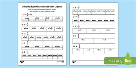 Dividing Whole Numbers By Unit Fractions With Visual Models Worksheets Library