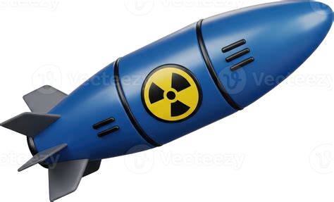 3d Cartoon Nuclear Missile With Radiation Symbol In Dark Blue And Grey
