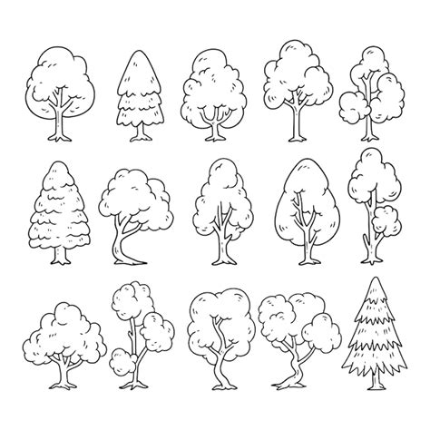 Premium Vector Tree Element Vector Outline Sketch Collection