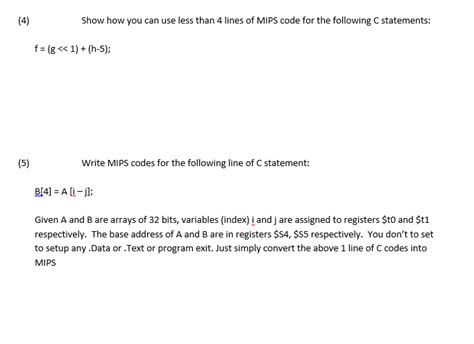 solved show how you can use less than 4 lines of mips code