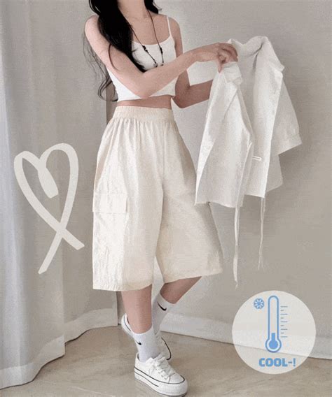 장마룩 가격실화버뮤다카고 바스락~ 달라붙지 않아 시원한 아이스바스락 쿨링 소재 허리 밴딩 카고 포켓 와이드 버뮤다