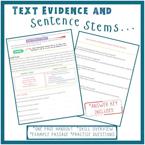 Text Evidence And Sentence Stems Resource Worksheet Handout Practice