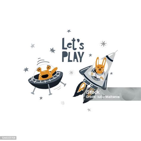 로켓과 우주선의 외계인의 귀여운 토끼 유치한 스타일의 우주 테마에 벡터 일러스트 과학에 대한 스톡 벡터 아트 및 기타 이미지 과학 귀여운 낙서 드로잉 Istock