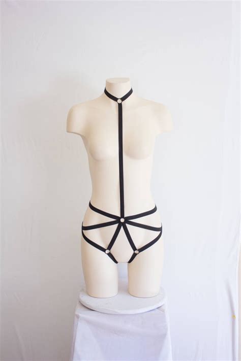 Black Body Harness Exotic Dancewear Bondage Lingerie Etsy