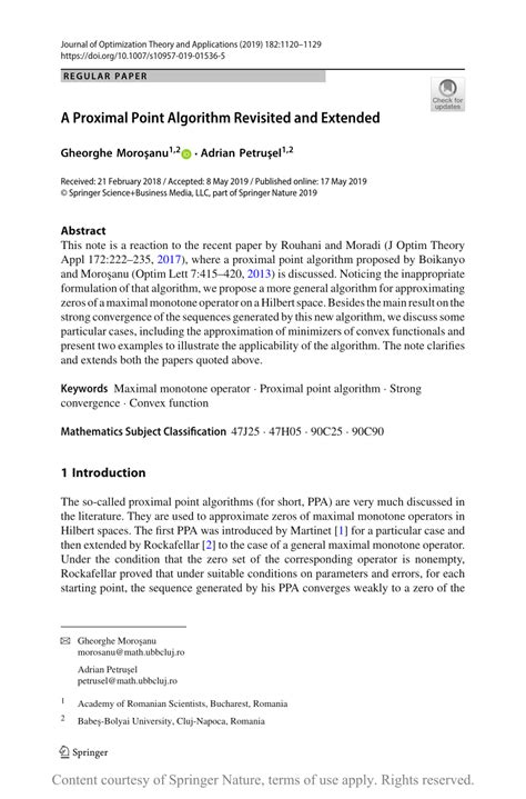 A Proximal Point Algorithm Revisited And Extended Request Pdf