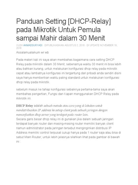 Setting Konfigurasi Dhcp Relay Pdf