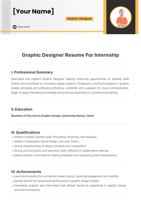 Free Graphic Designer Fresher Resume Template To Edit Online