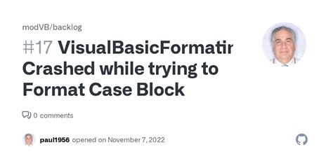 visualbasicformatingcodefixprovider crashed while trying to format case