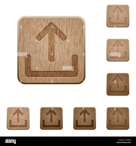 Set Of Carved Wooden Upload Buttons 8 Variations Included Arranged Layer Structure Stock