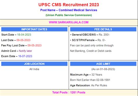UPSC CMS Online Form SarkariUjala