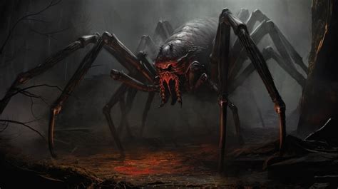 Premium Ai Image 3d Rendering Of A Scary Spider In A Dark Forest Halloween Concept Generative Ai