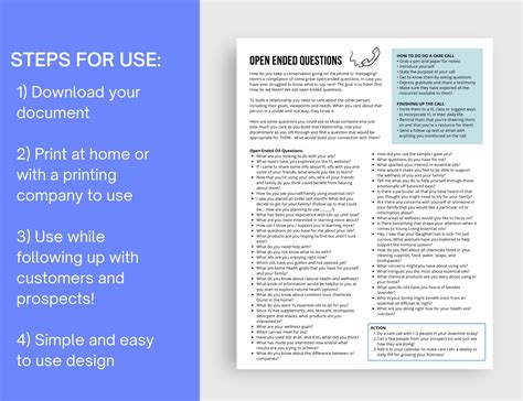 Open Ended Questions Flyer For Care Calls And Messaging Young Living Brand Partners Follow Up