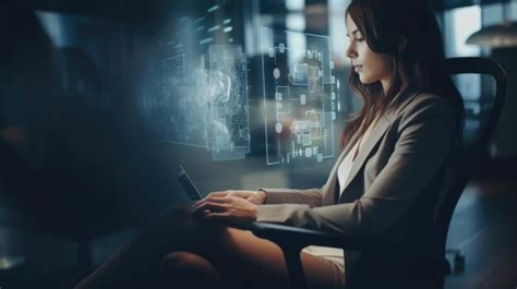 Premium Ai Image A Young Woman With Her Tablet In Office Chair And