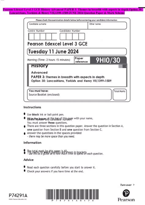 Pearson Edexcel Level GCE History Advanced PAPER Themes In Breadth With Aspects In Depth