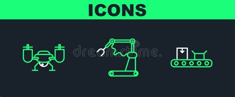 Set Line Conveyor Belt With Cardboard Box Drone Flying Action Camera And Industrial Machine